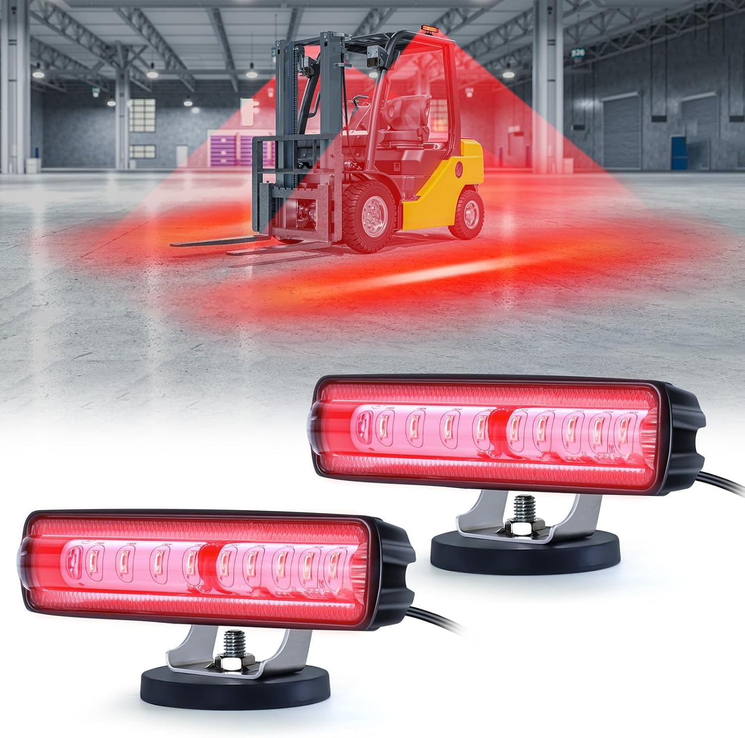 30W LED Pedestrian Warning Light with Red Side Warning Zone, Forklift ...