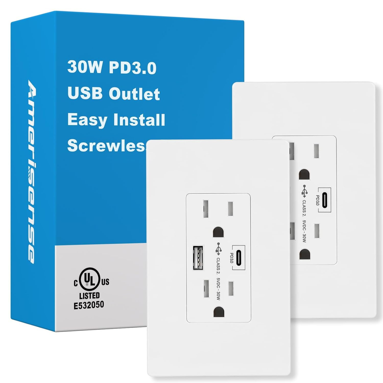30W PD3.0 USB Wall Outlet, 15 Amp Tamper-Resistant Receptacle with USB ...