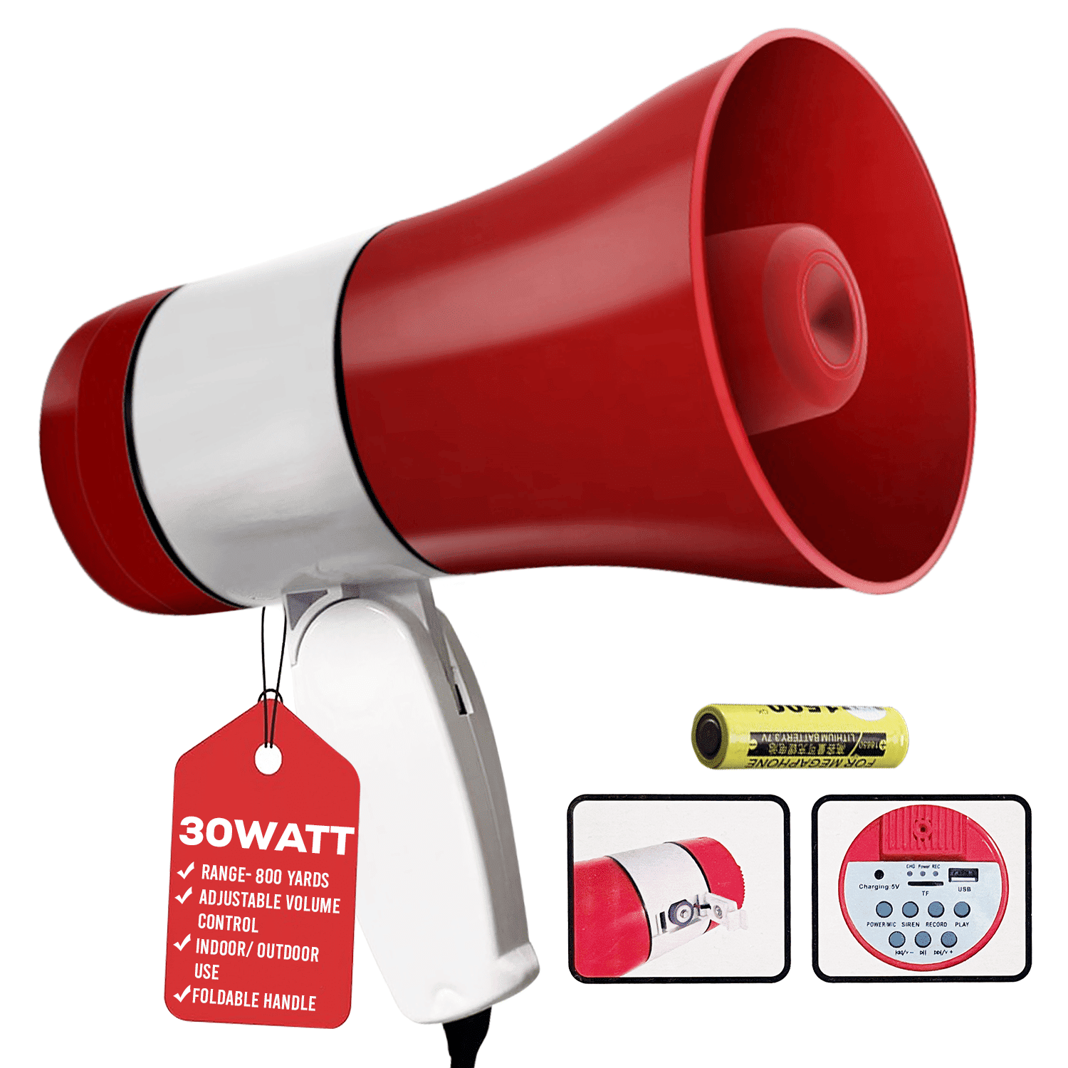 5 Core Megaphone Bullhorn Speaker 30W Bull Horn Rechargeable Cheer Megafono 800 Yards - Walmart.com