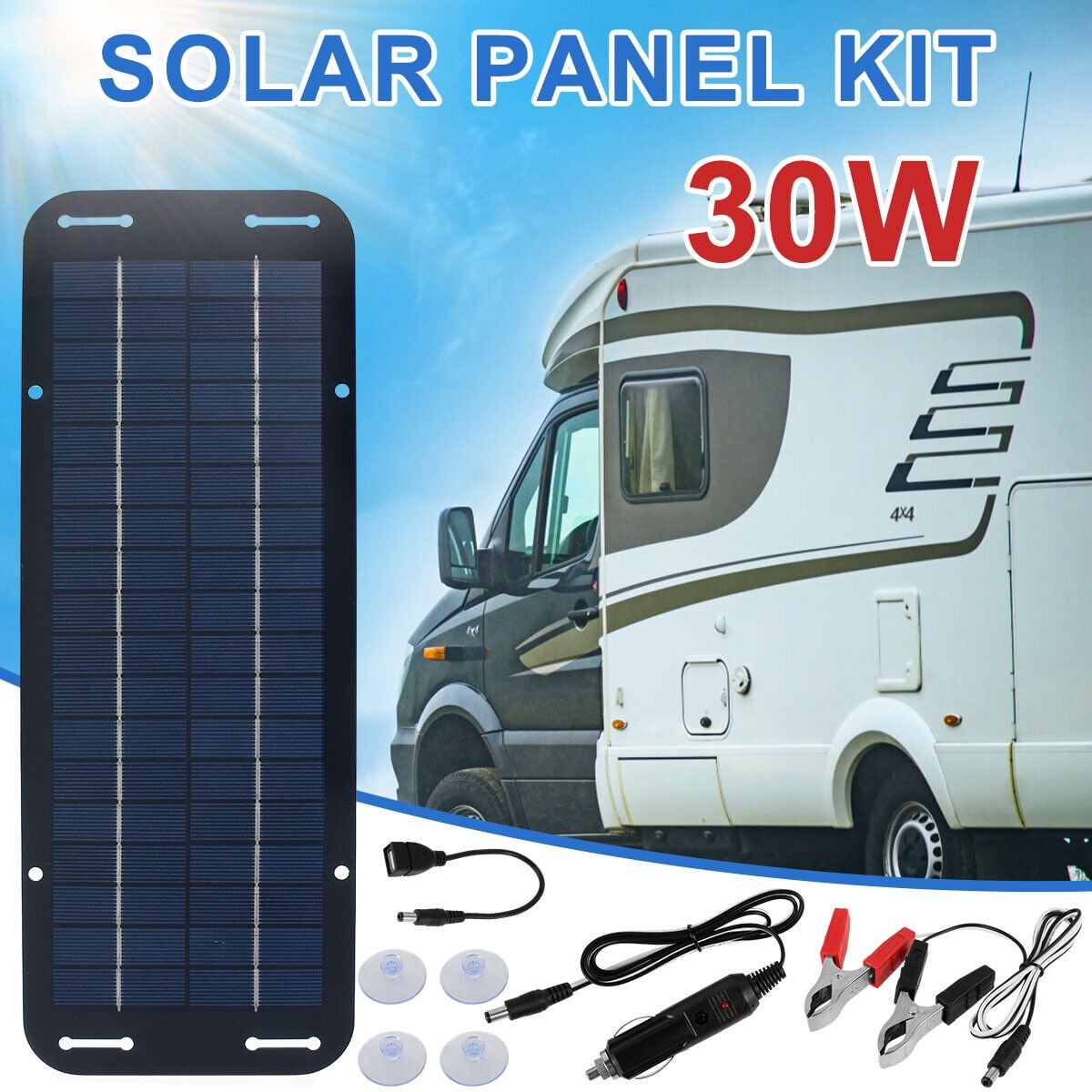 30W Powered Solar Panel 12V Trickle Charger, Electric Vehicle Charging ...