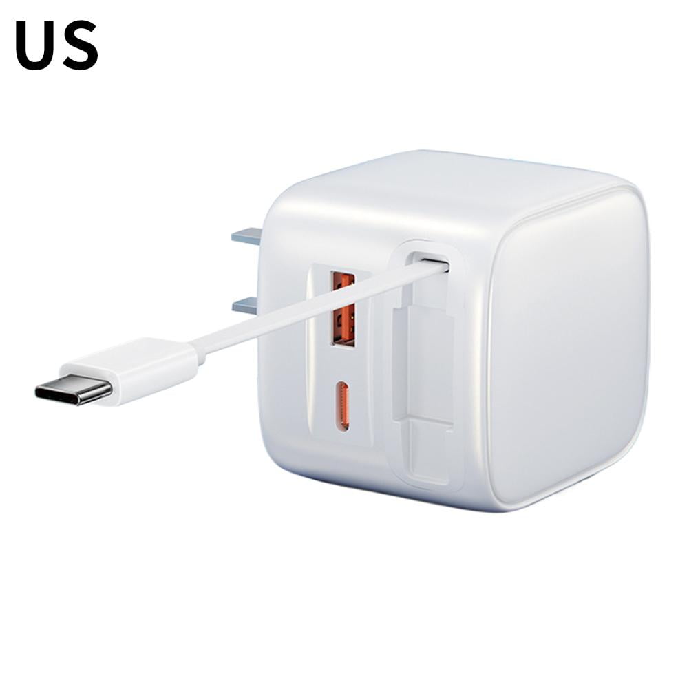 30W Type-C Charger with Retractable Cable for US Use: Triple Device ...