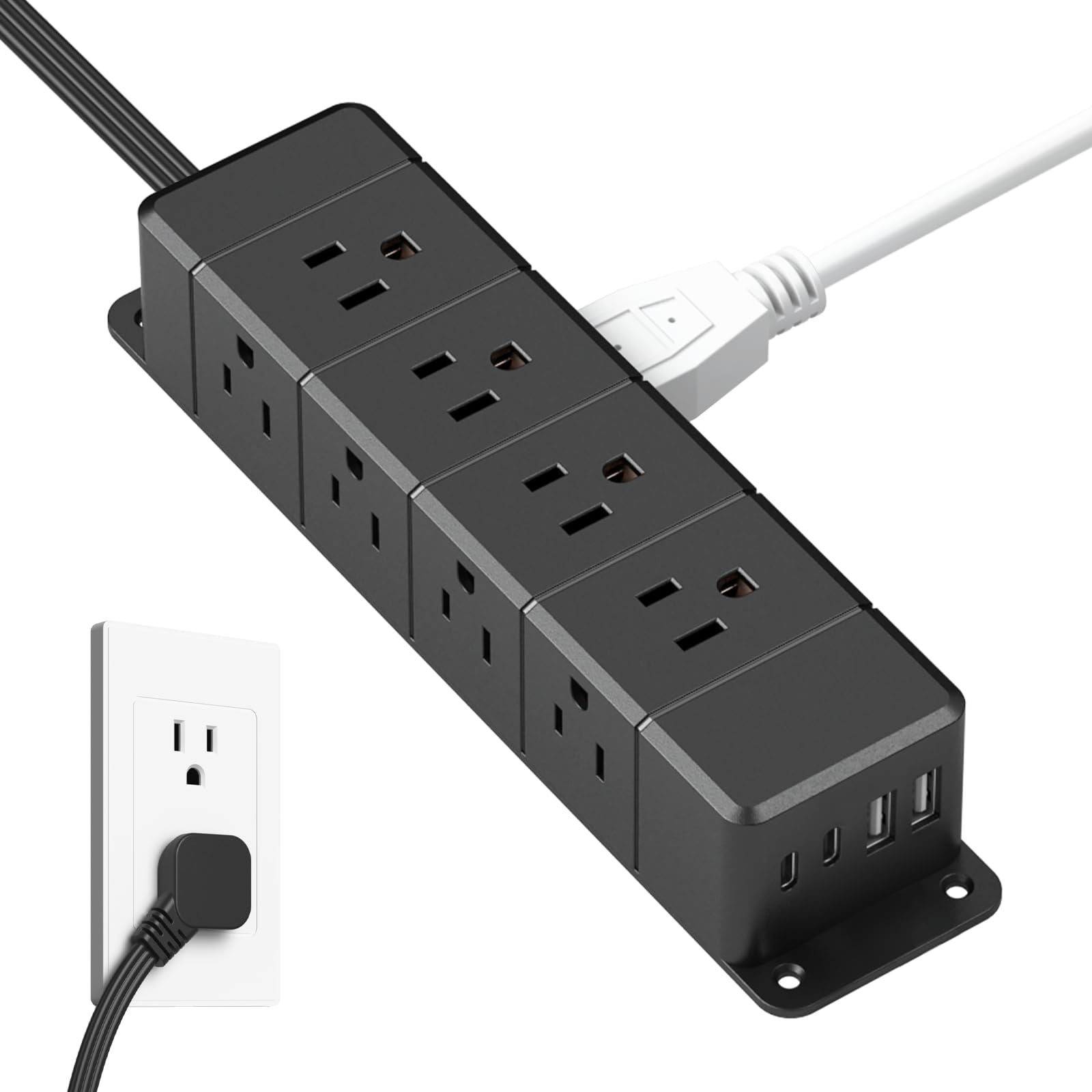 30W USB C Power Strip Surge Protector,Ultra Thin Flat Plug Power Strip ...
