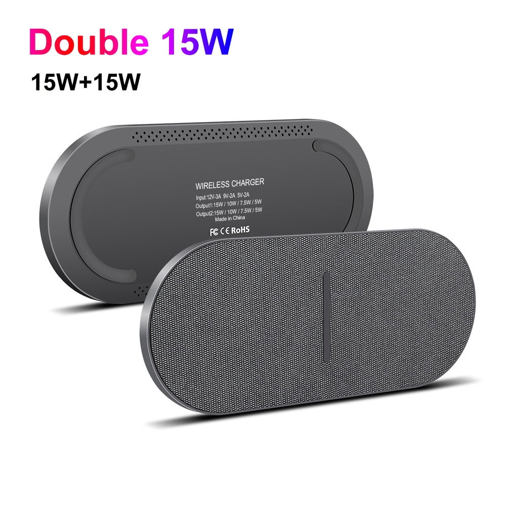 30W Wireless Charger Mat Dual 15W Fast Wireless Charging Pad Station ...