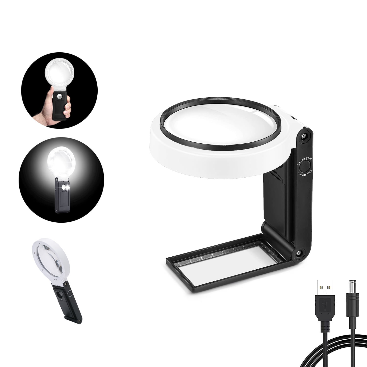 30X 10X Magnifying Glass with Light and Stand, Foldable Handheld ...