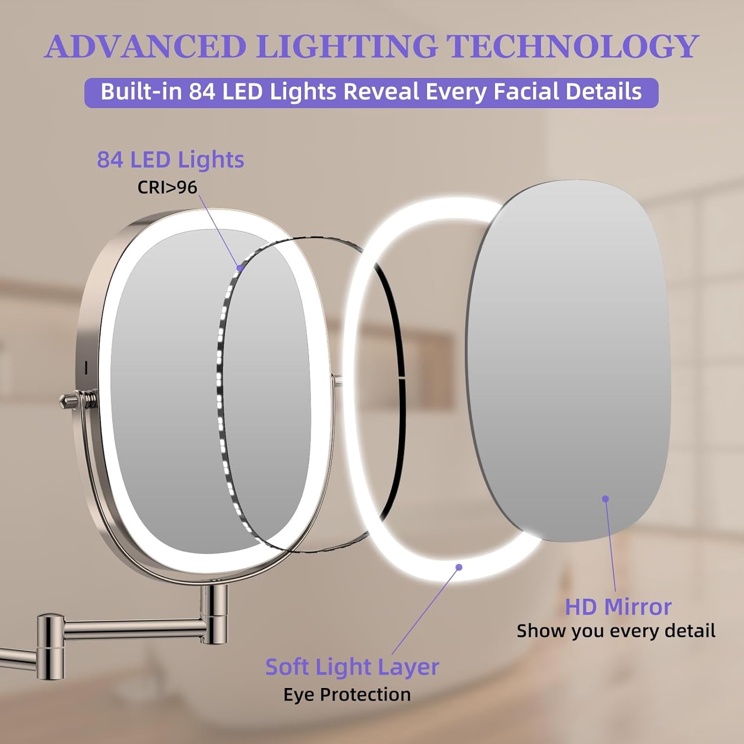 30X/1X Wall Mounted Lighted Makeup Mirror,5000mAh Rechargeable Double ...