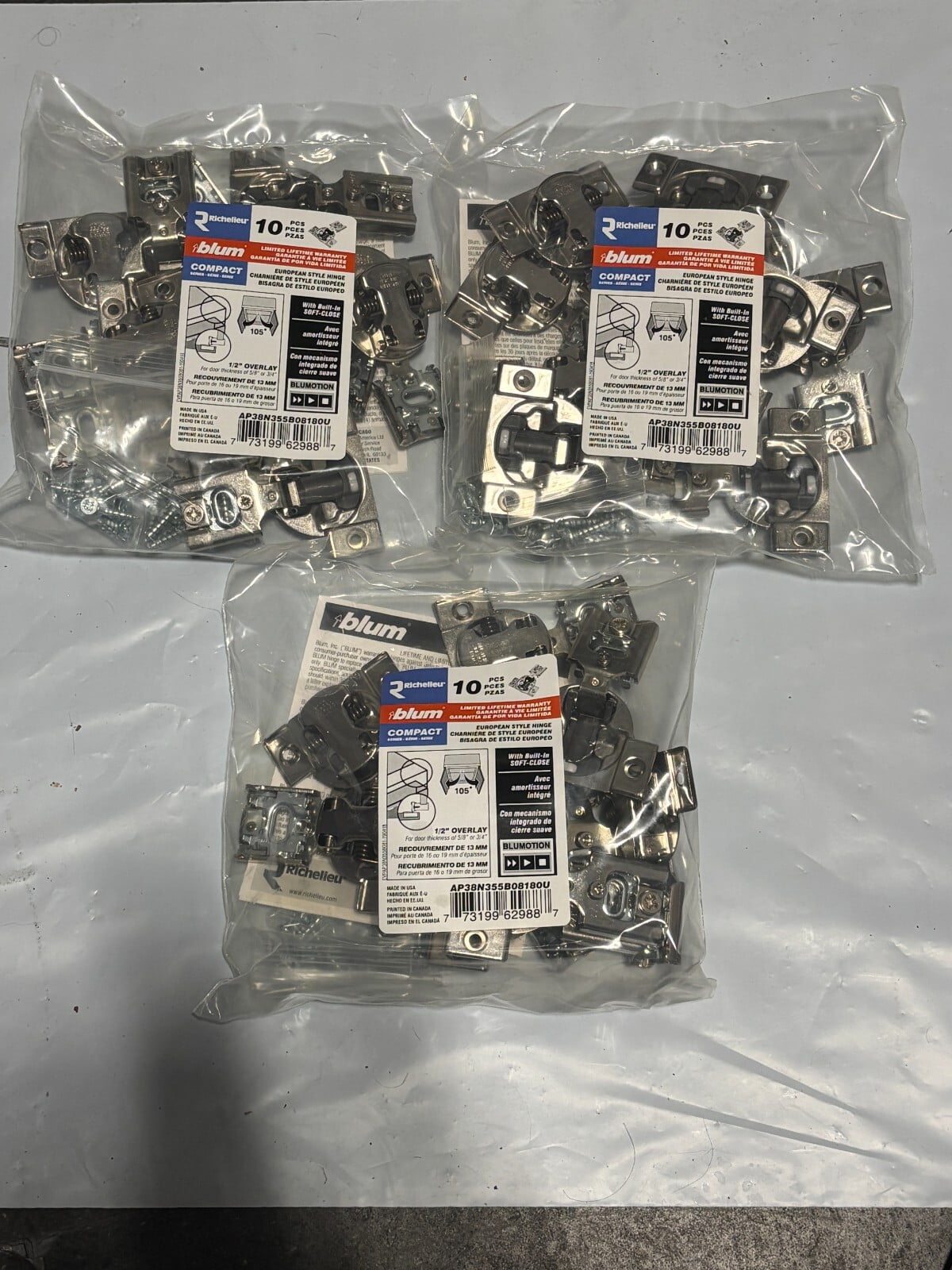 30X Blum 1/2-in Overlay Soft Close Concealed Cabinet Hinge 105 Degree ...