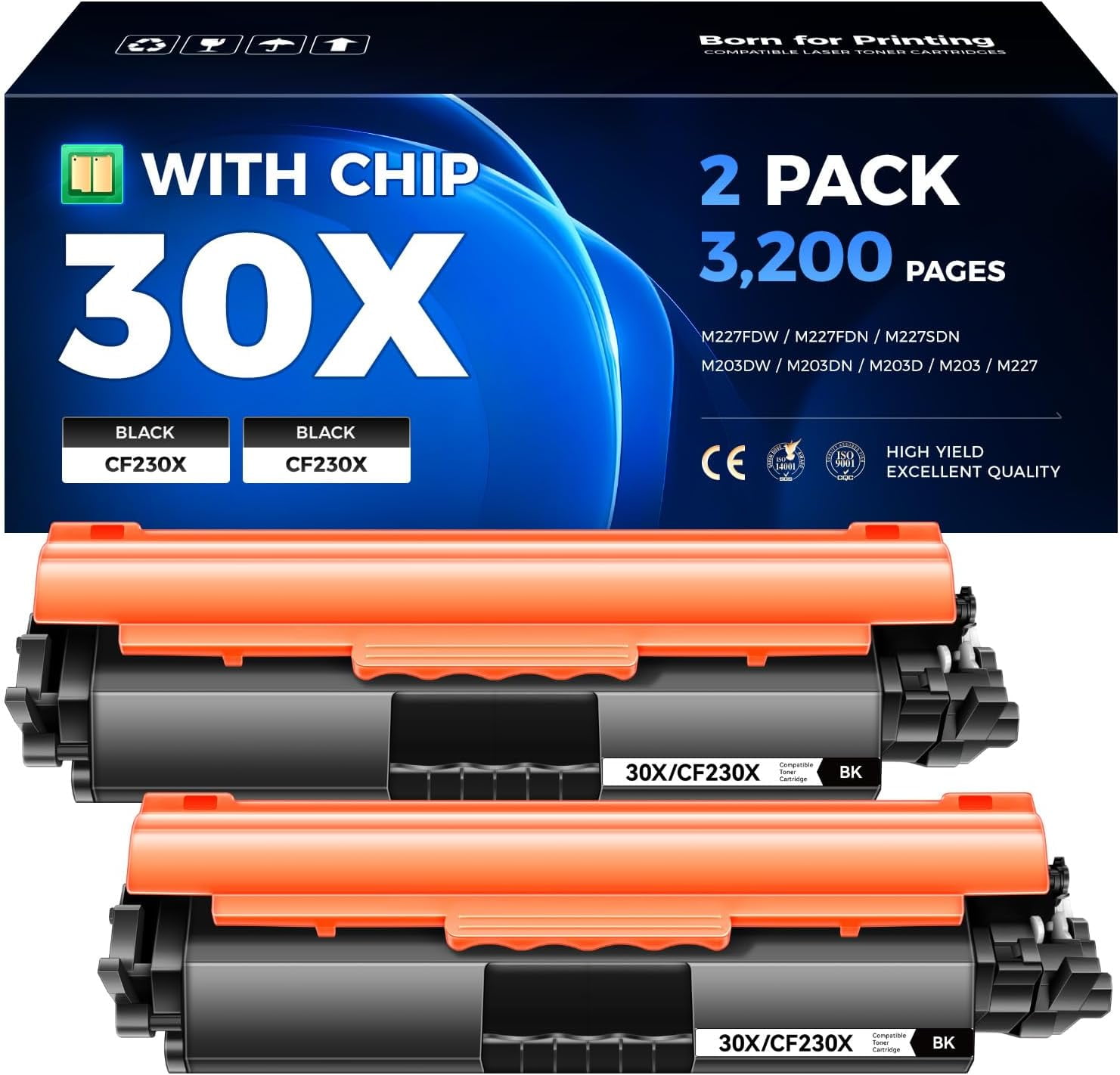 30X High Yield Black Toner Cartridge CF230X, Compatible Toner Cartridge Replacement for HP 30X ...