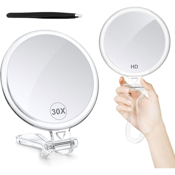 30X Magnifying Mirror for Travel with Handle, Double-Sided 1X/30X ...