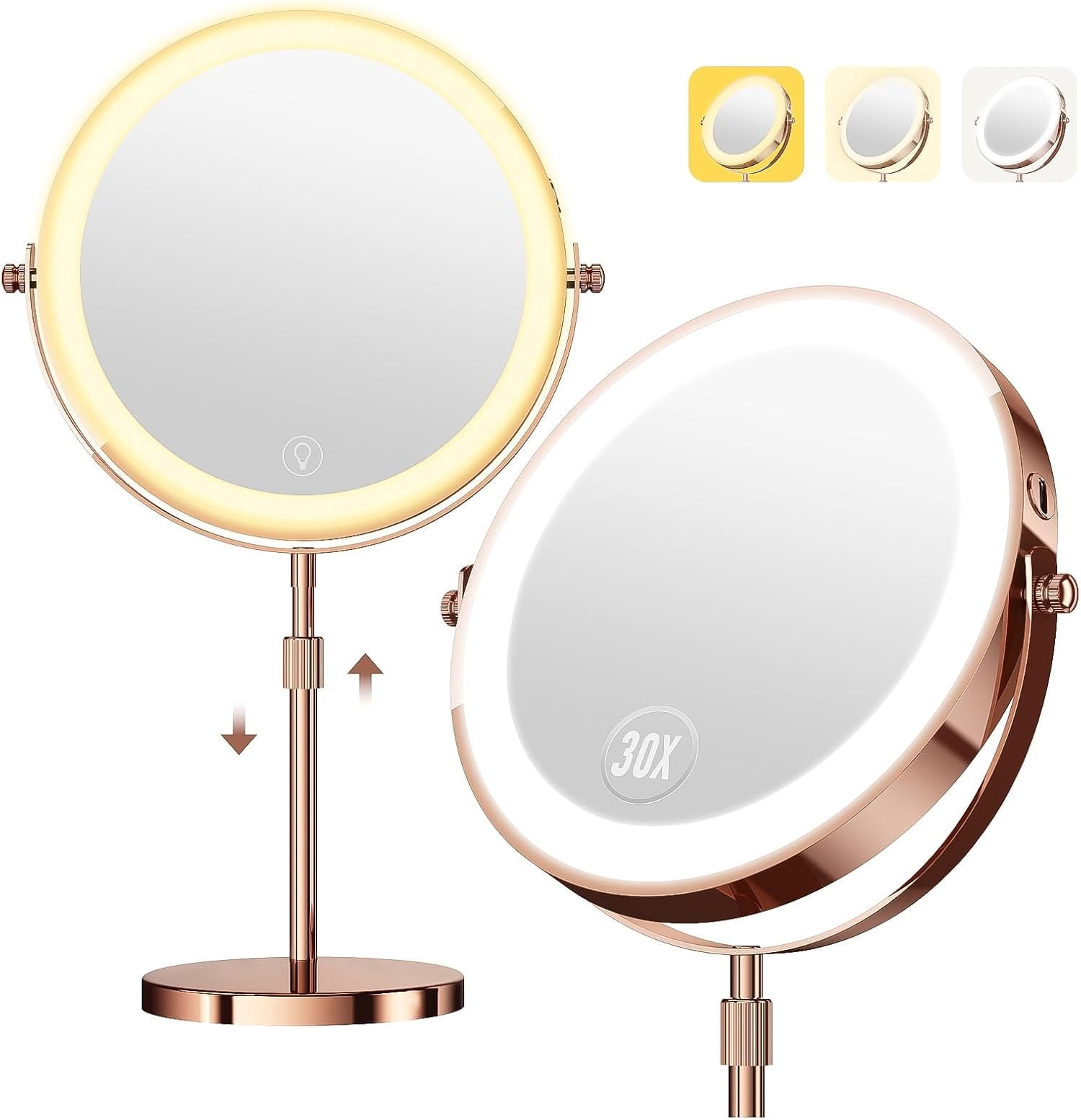 30X Makeup Mirror with Lights, Brightness Adjustable with 3 Colors ...