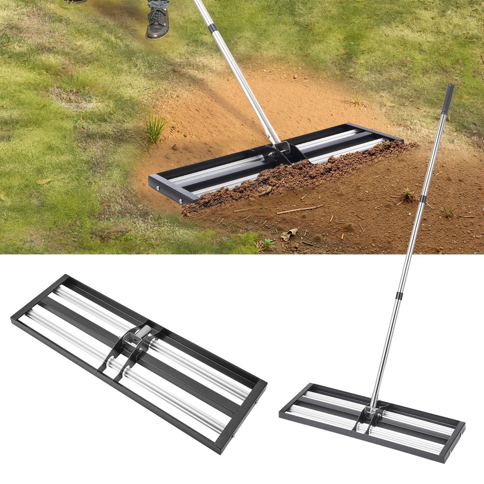 30X10-inch lawn leveling rake, 83.9-inch adjustable handle heavy-duty ...