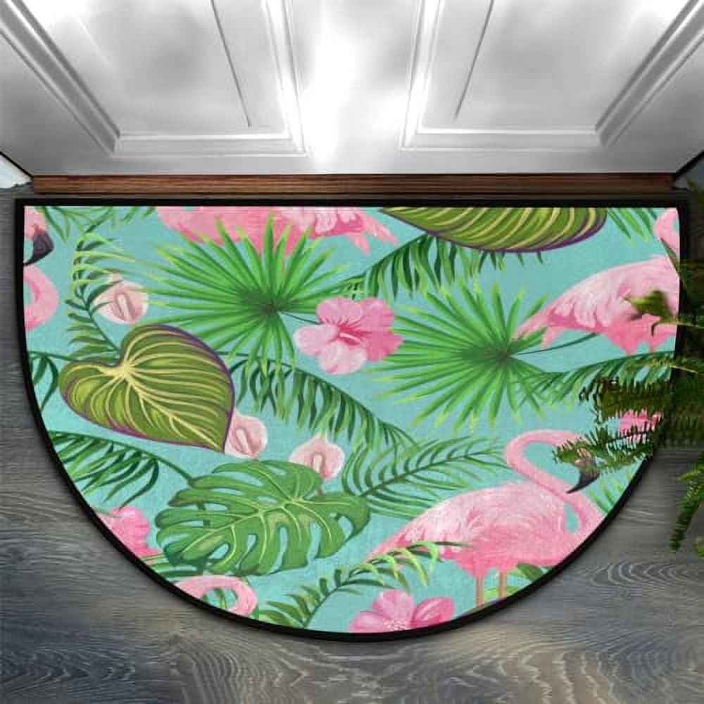 30X17 Inch Flamingos Palm Leaves Flowers Half Round Door Mat Outdoor ...