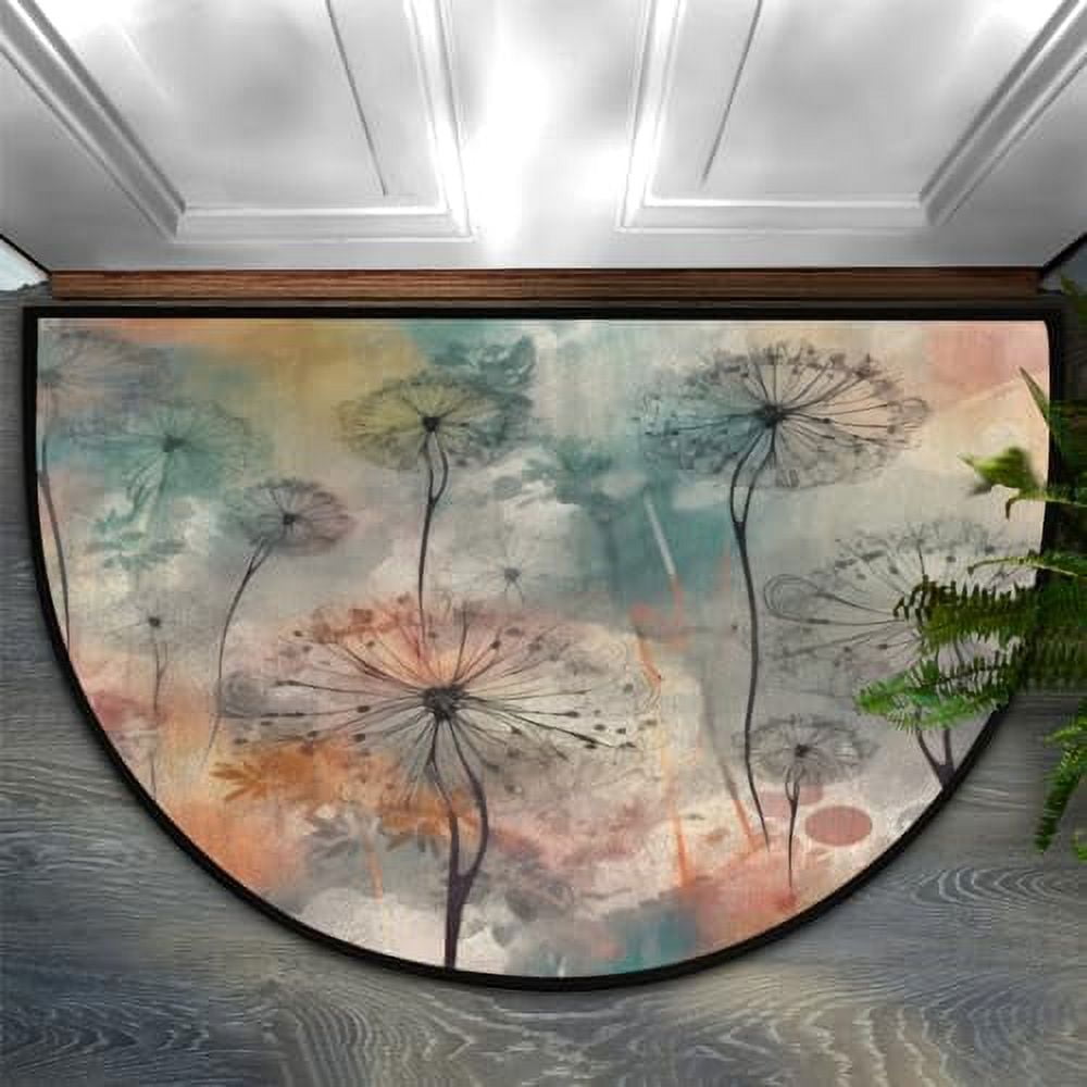 30X17 Inch Half Round Door Mat, Abstract Dandelion Non-Slip Half Circle ...