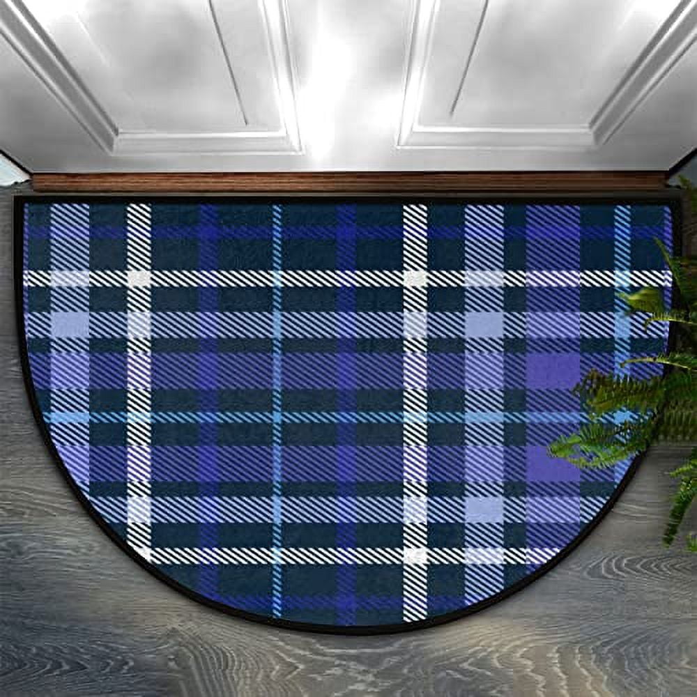 30X17 Inch Half Round Door Mat Indoor Blue and White Plaid Print Home ...