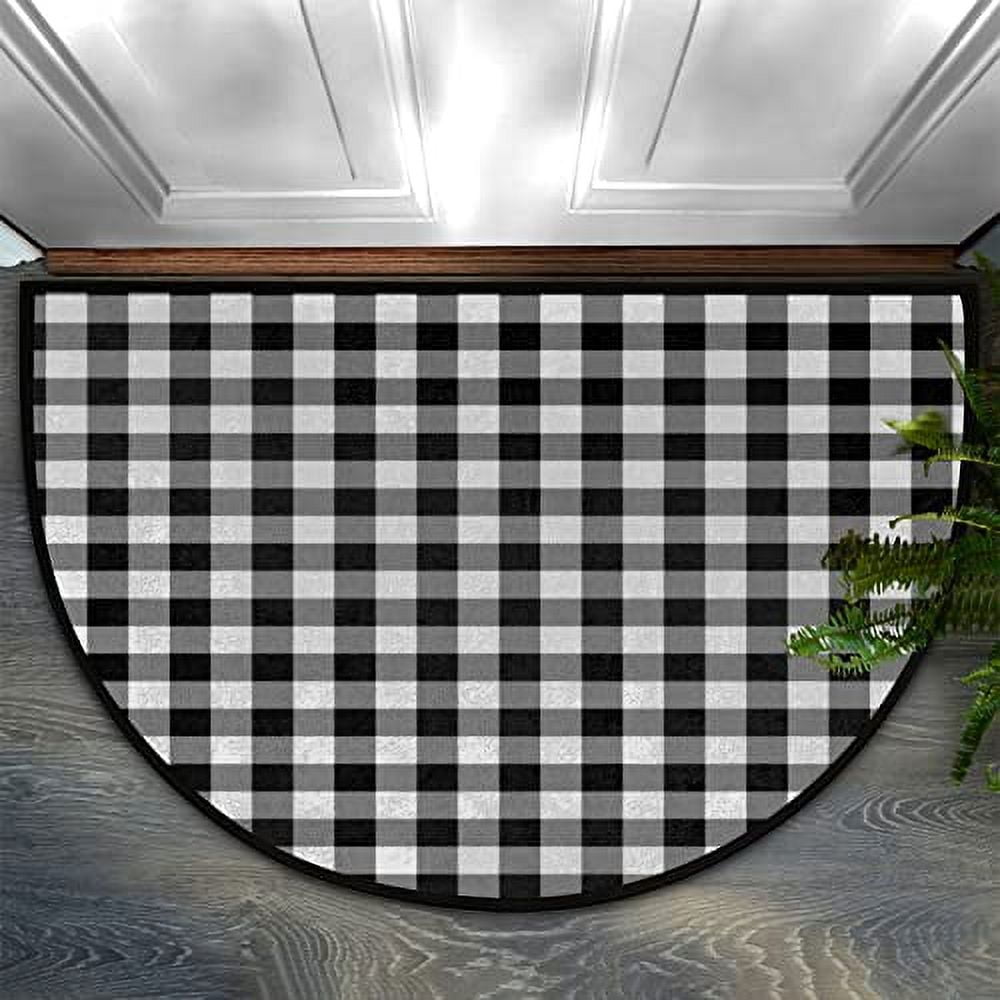 30X17 Inch Modern Buffalo Plaid Half Round Door Mat Indoor , White Black Plaid Pattern Non Slip ...