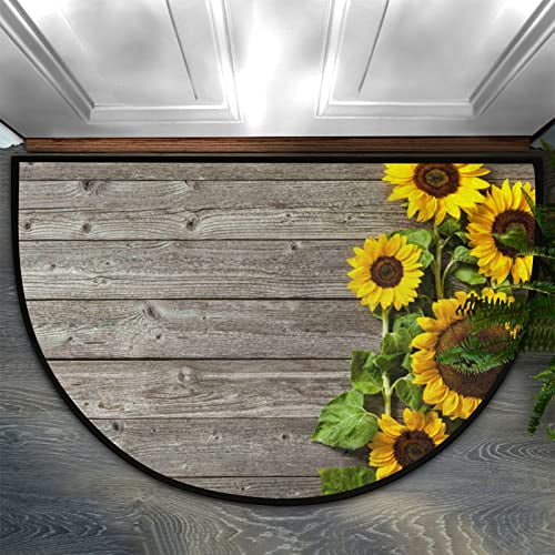 30X17 Inch Sunflowers On Wooden Half Round Door Mat, Summer Sunflowers ...