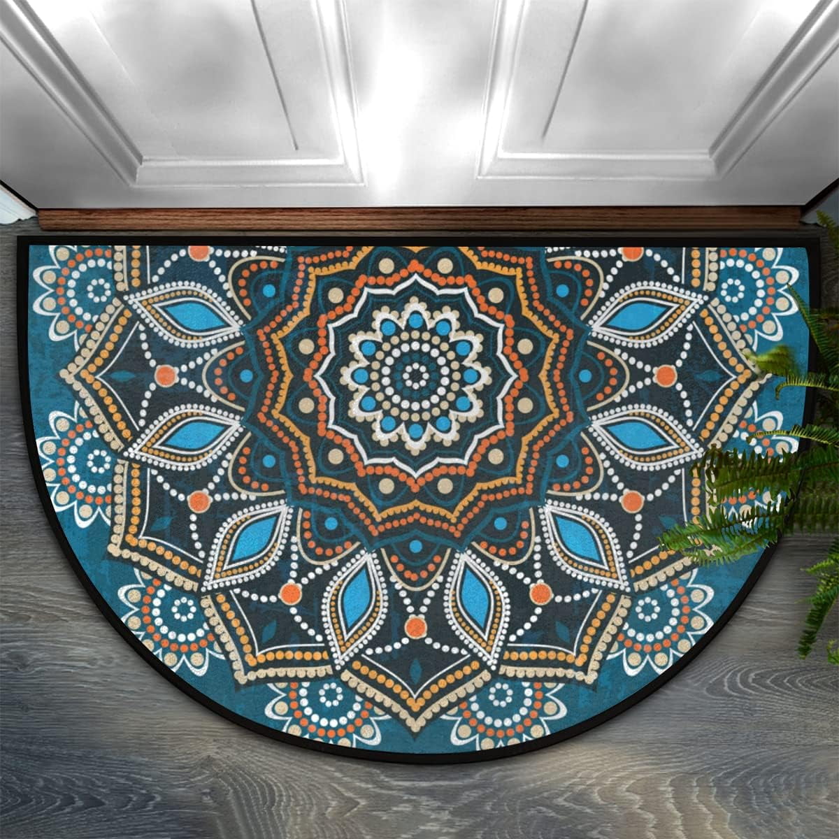 30X18 Inch Half Round Door Mat Blue Mandala Half Circle Rug Indoor Anti ...