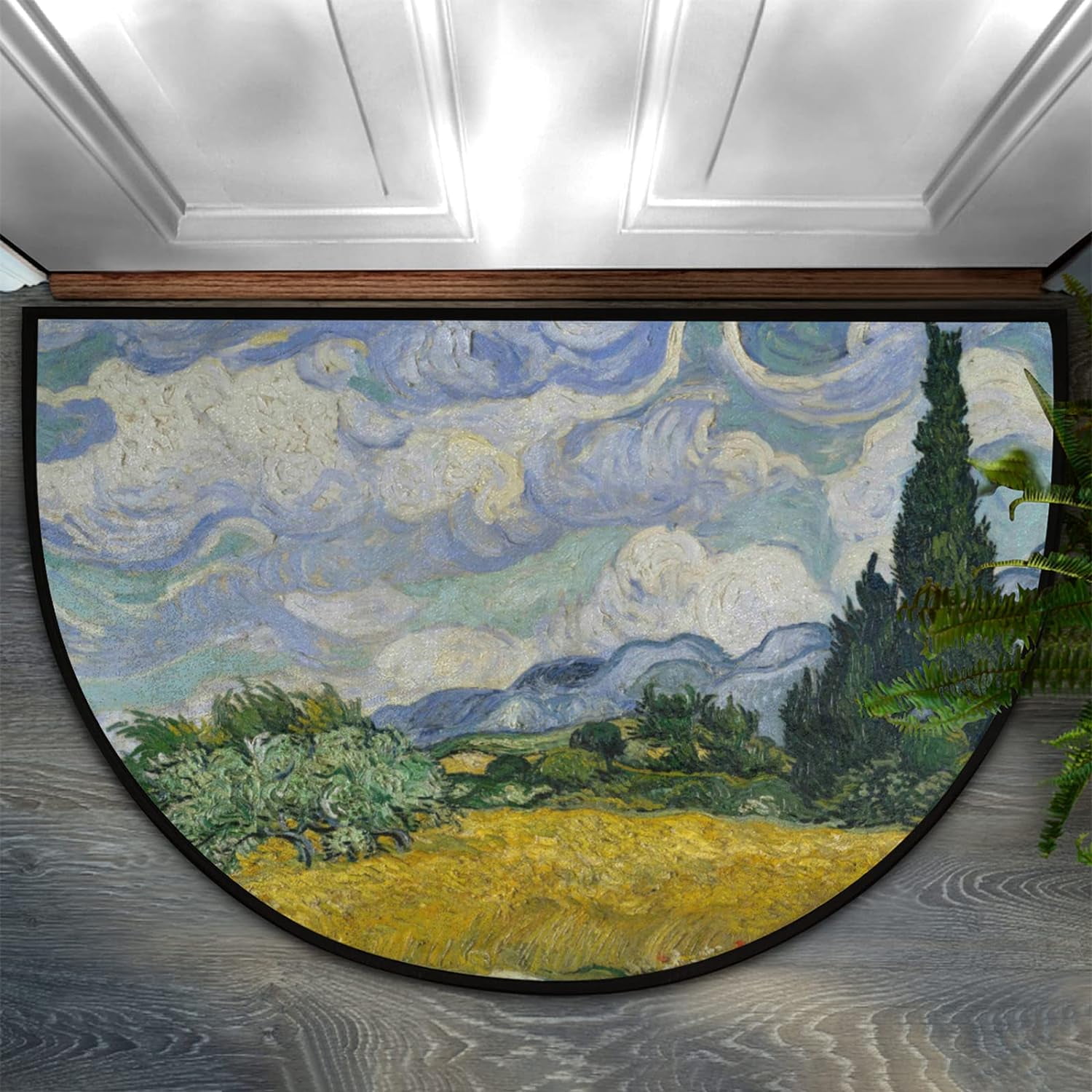 30X18 Inch Wheat Field Cypress Tree Half Round Door Mat Indoor Entrance ...