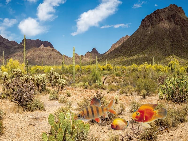 30X18IN Desert Cactus Oasis Reptile Habitat Background, Natural Blue ...