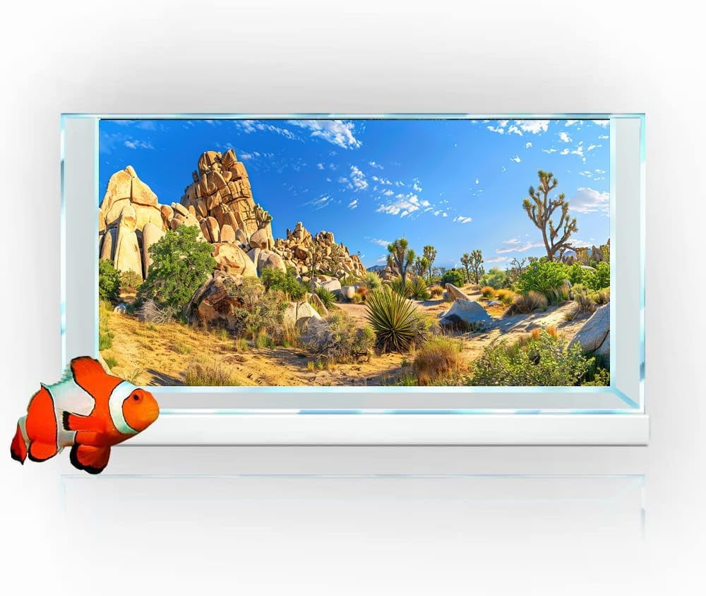 30X18IN Reptile Habitat Background Rock Blue Sky Oasis Cactus Sunset ...