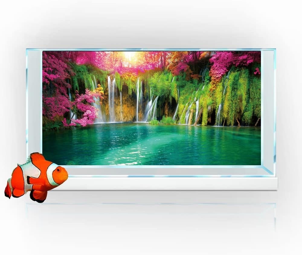 30X18IN Tropical Forest Waterfall Maple Leaf Terrarium Background ...