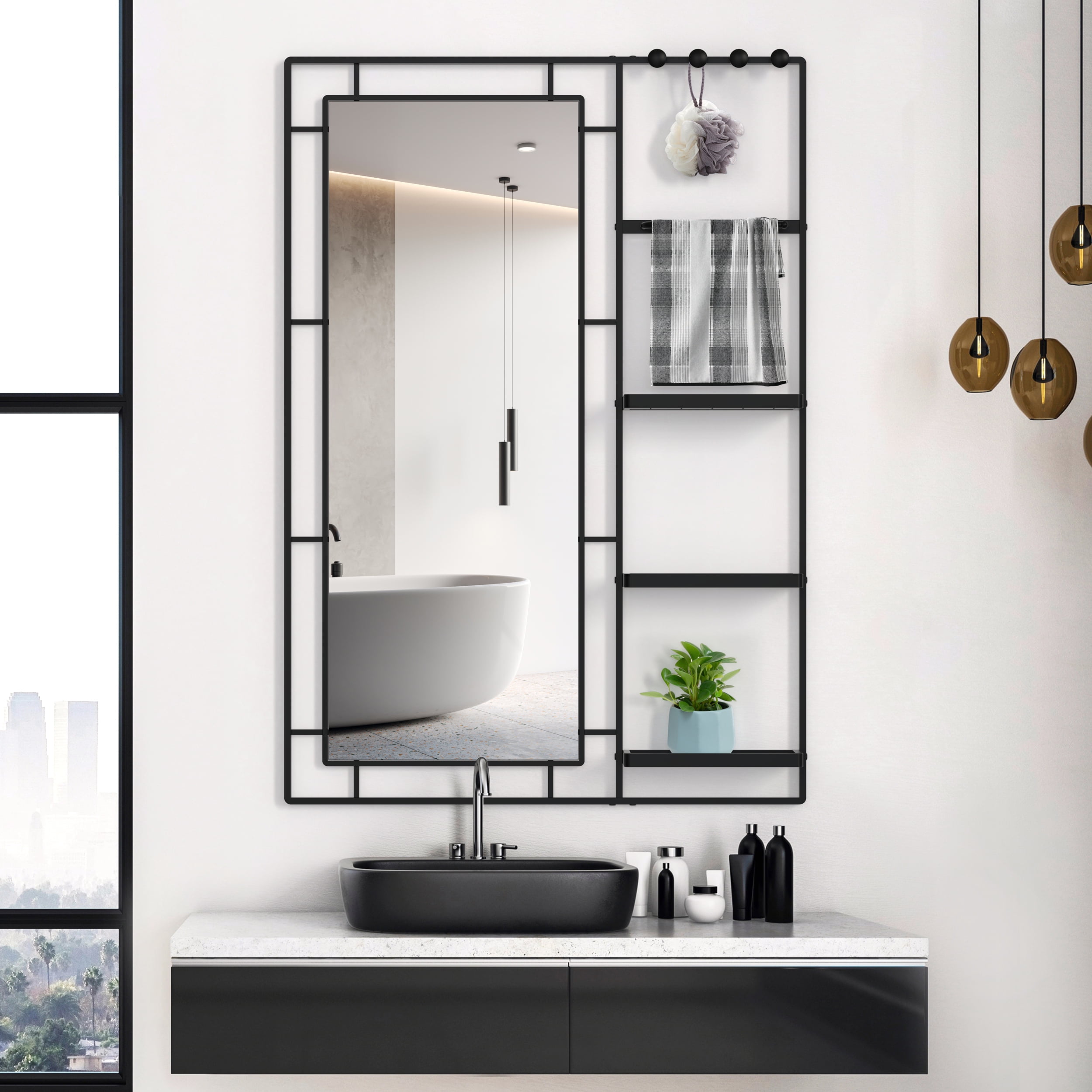 30X44 Ines Modern Vanity Mirror with Multi-functional Shelf, Large ...