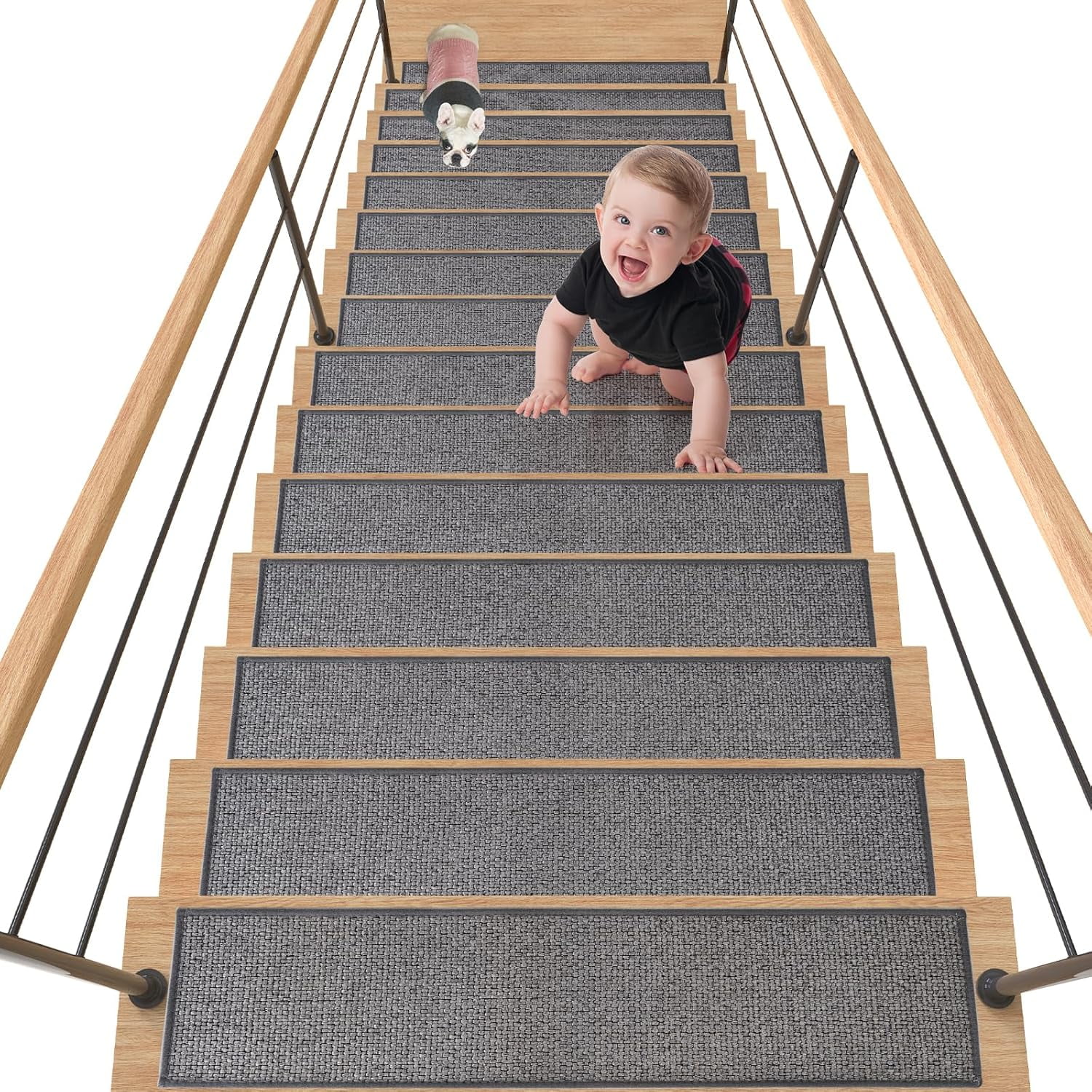 30X8 Inch Stair Mat, 15 Pack Comfortable Stair Treads for Wooden Steps ...
