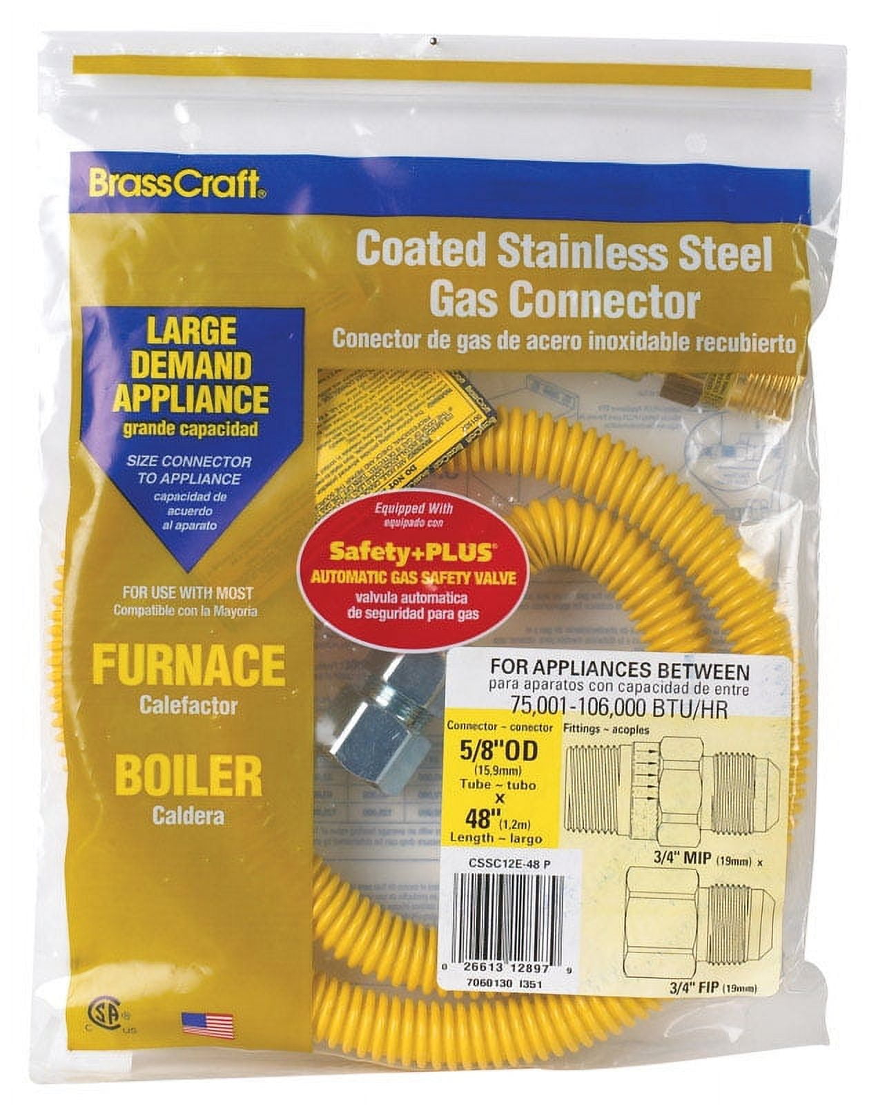 Eastman 30YE555448B Gas Connector, 1/2 In. ID x 5/8 In. OD x 48 In ...