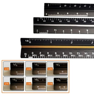 Precision Architectural Scale Ruler, 12'' Laser-Etched Aluminum, Black ...