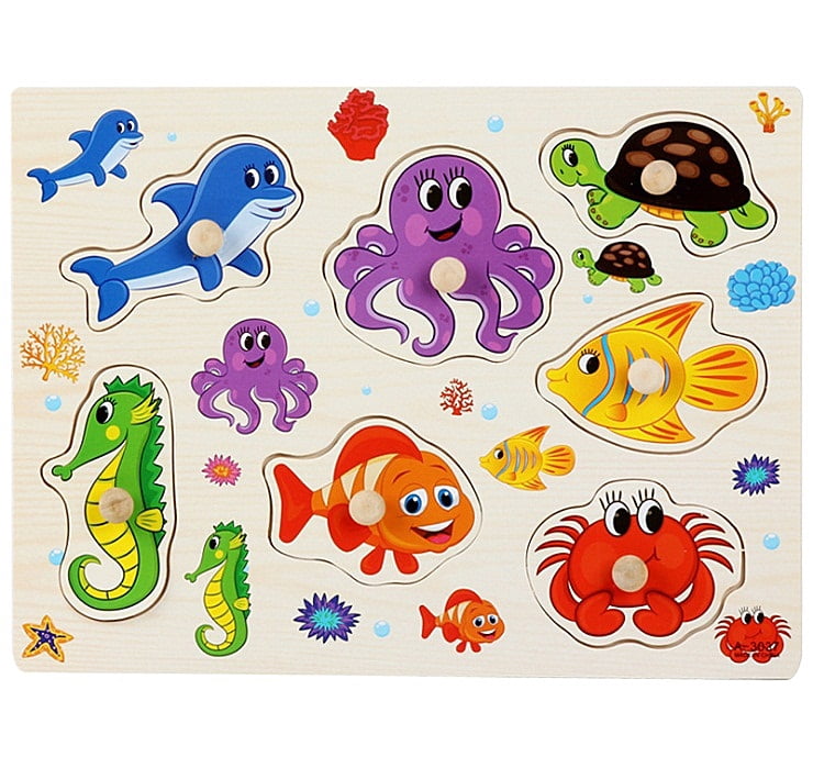 30cm Baby Toys Montessori Wooden Puzzle Hand Grab Board Educational ...
