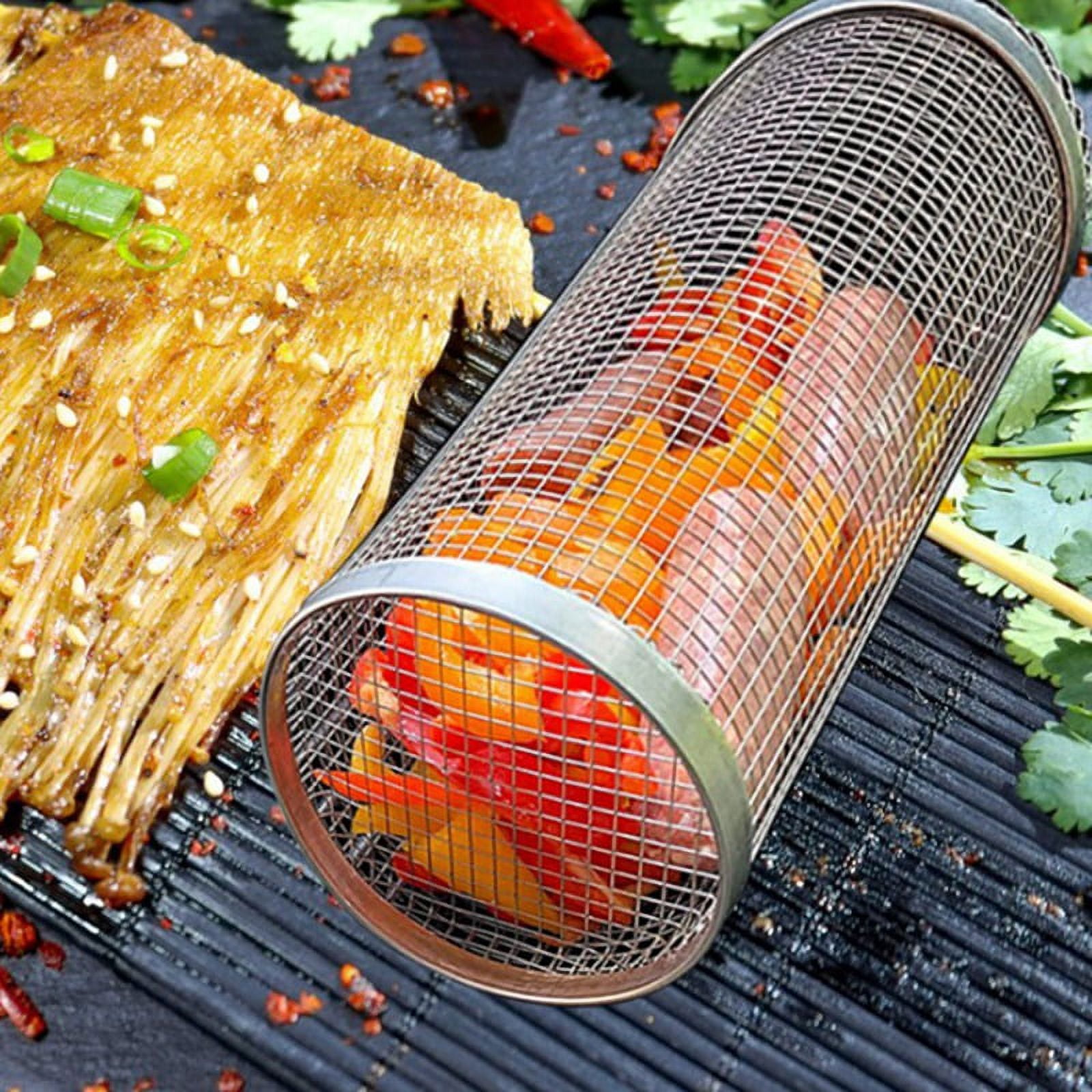 30cm Barbecue Rolling Grill Basket BBQ Net Tube Grill Basket BBQ ...