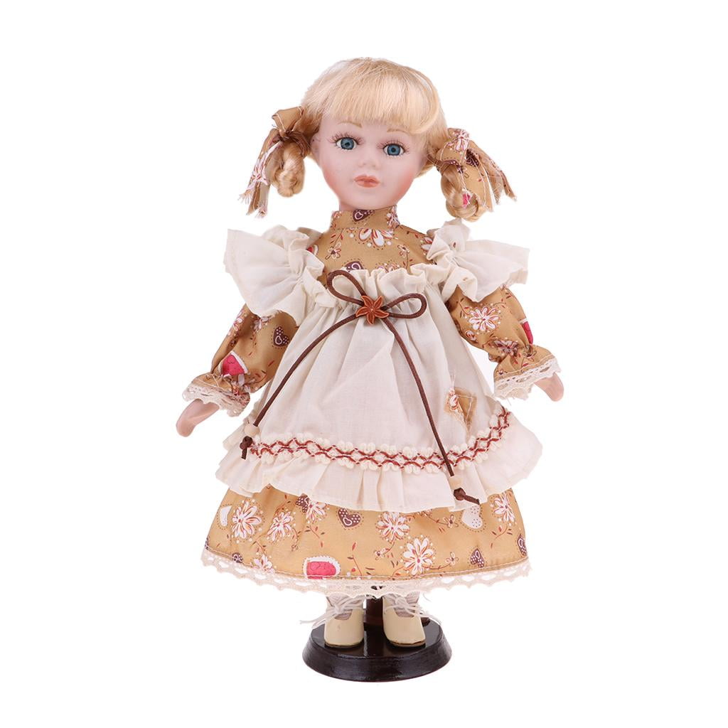 30cm Cute Porcelain Girl Doll People Figure with Yellow Clothes Set ...