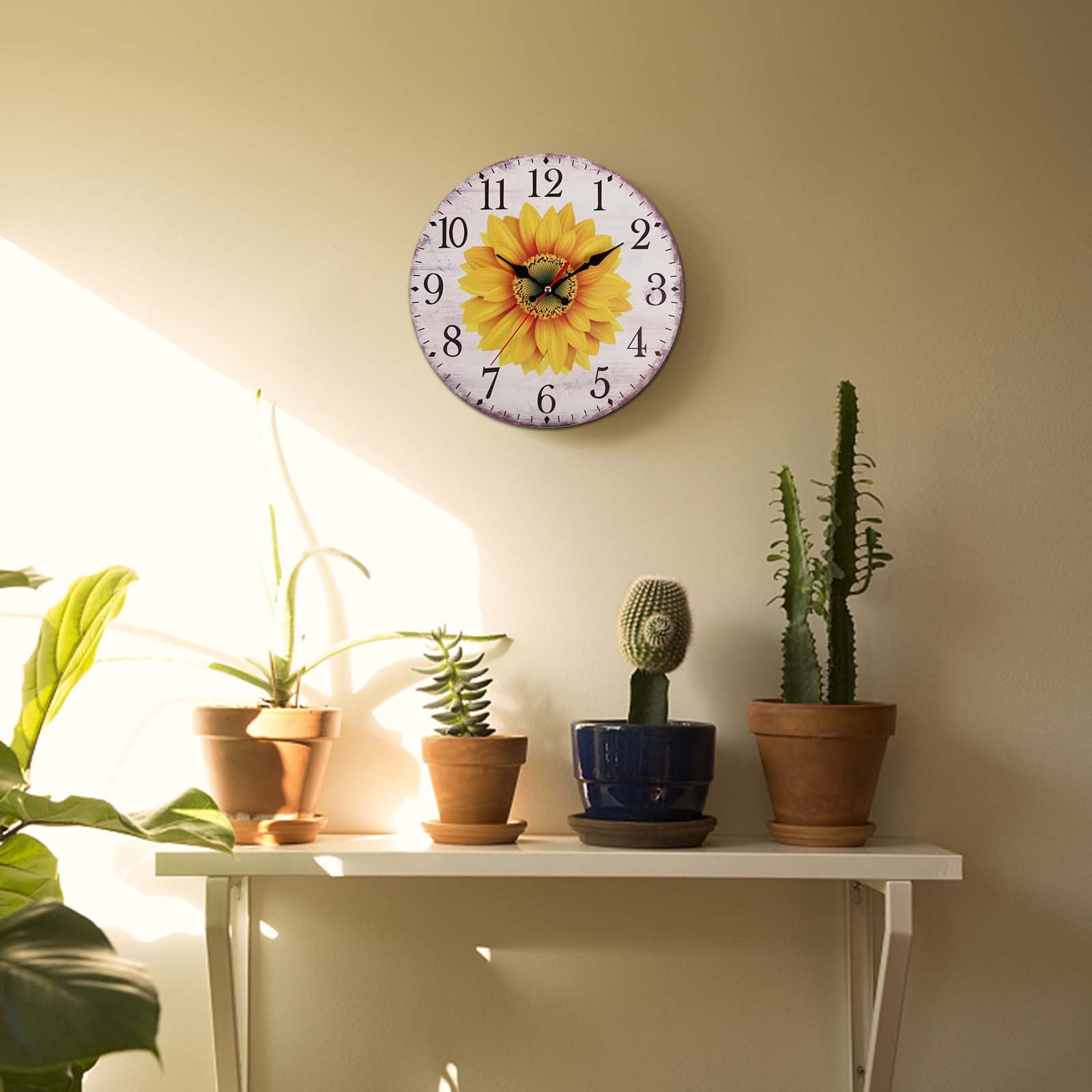 30cm European Sunflower Wall Clock Silent Non-Ticking Wooden MDF with ...