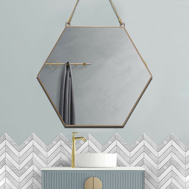 30cm Hexagonal Wall Mirror Nordic Brass Wall-Mounted Mirror Bathroom ...