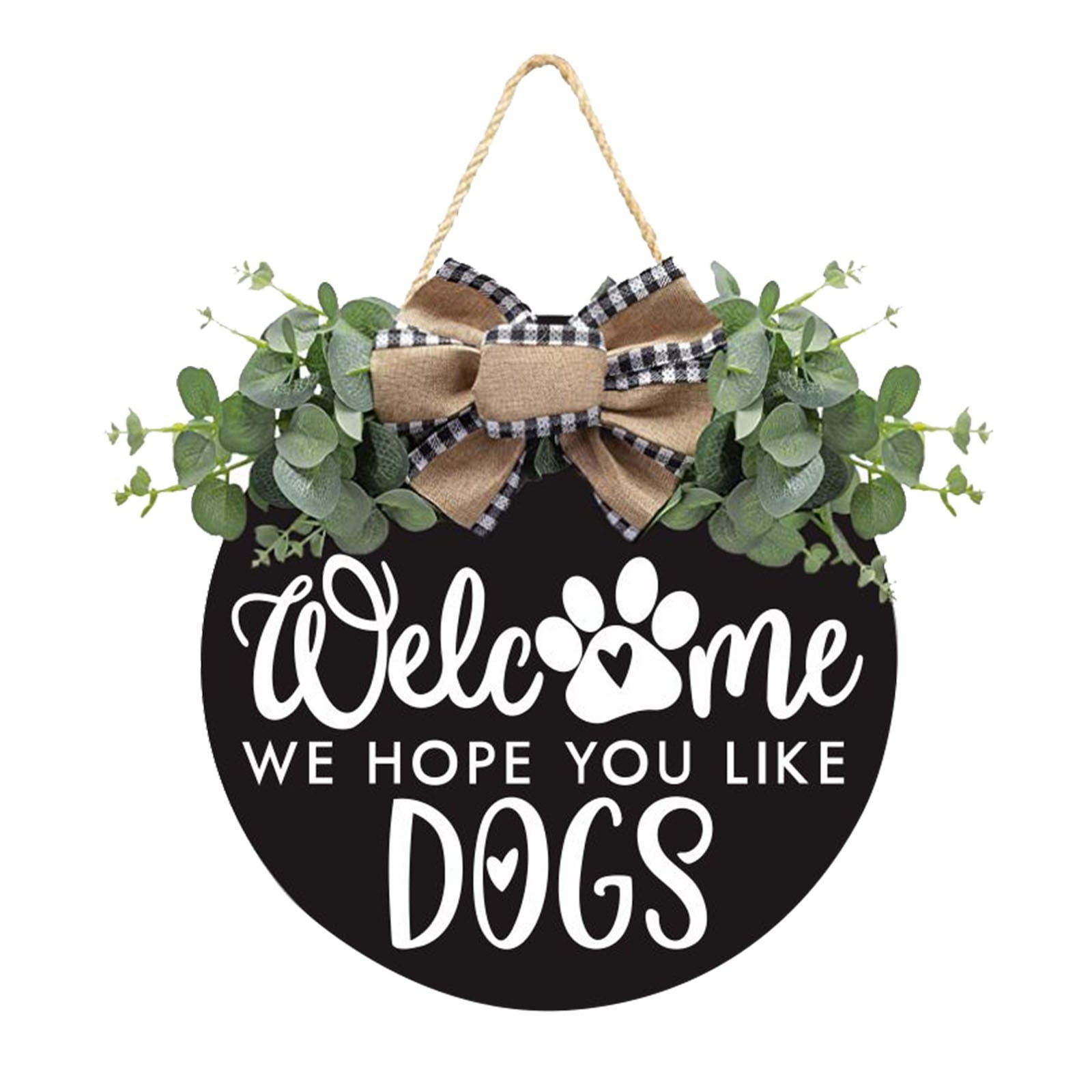 30cm Leaf Wooden Wreath Welcome Wooden Dog Welcome Card Door Wall Bow ...