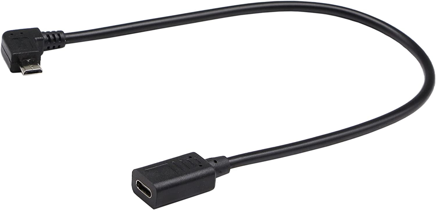 (30cm) Micro USB 2.0 to USB C Cable, Left Bend 90 Degree Micro USB Male ...