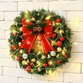 30cm Pre-Lit Christmas Wreath with Lights, Large Red Bow and Colored ...