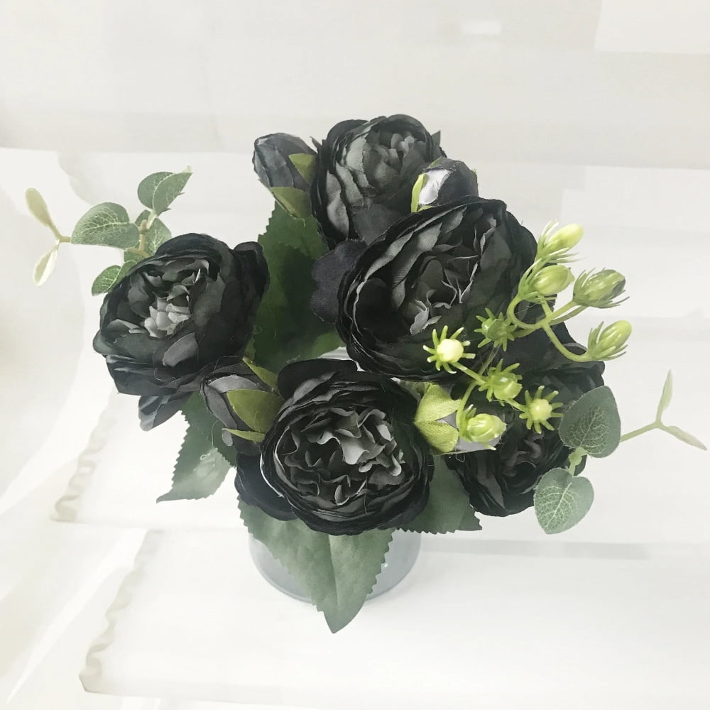 30cm Rose Pink Silk Peony Artificial Flowers Bouquet 5 Big Head and 4 ...
