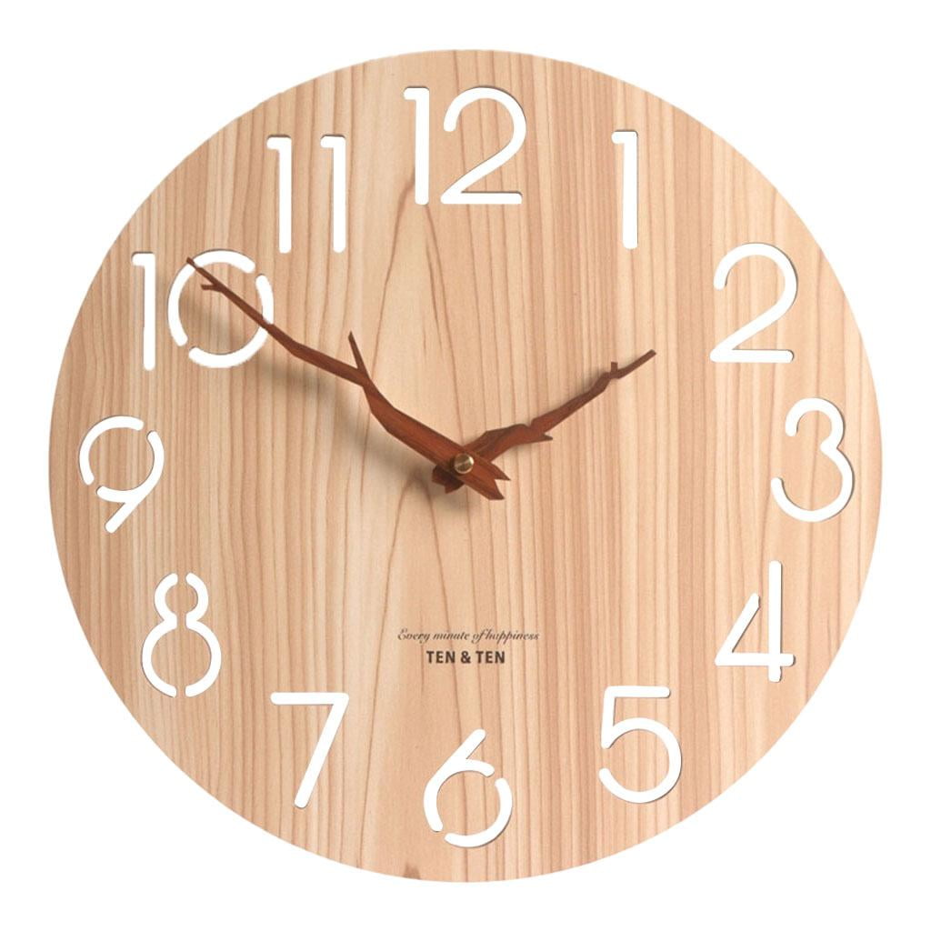 30cm Round Modern Wooden Wall Clock Silent Art Battery Powered Wall ...