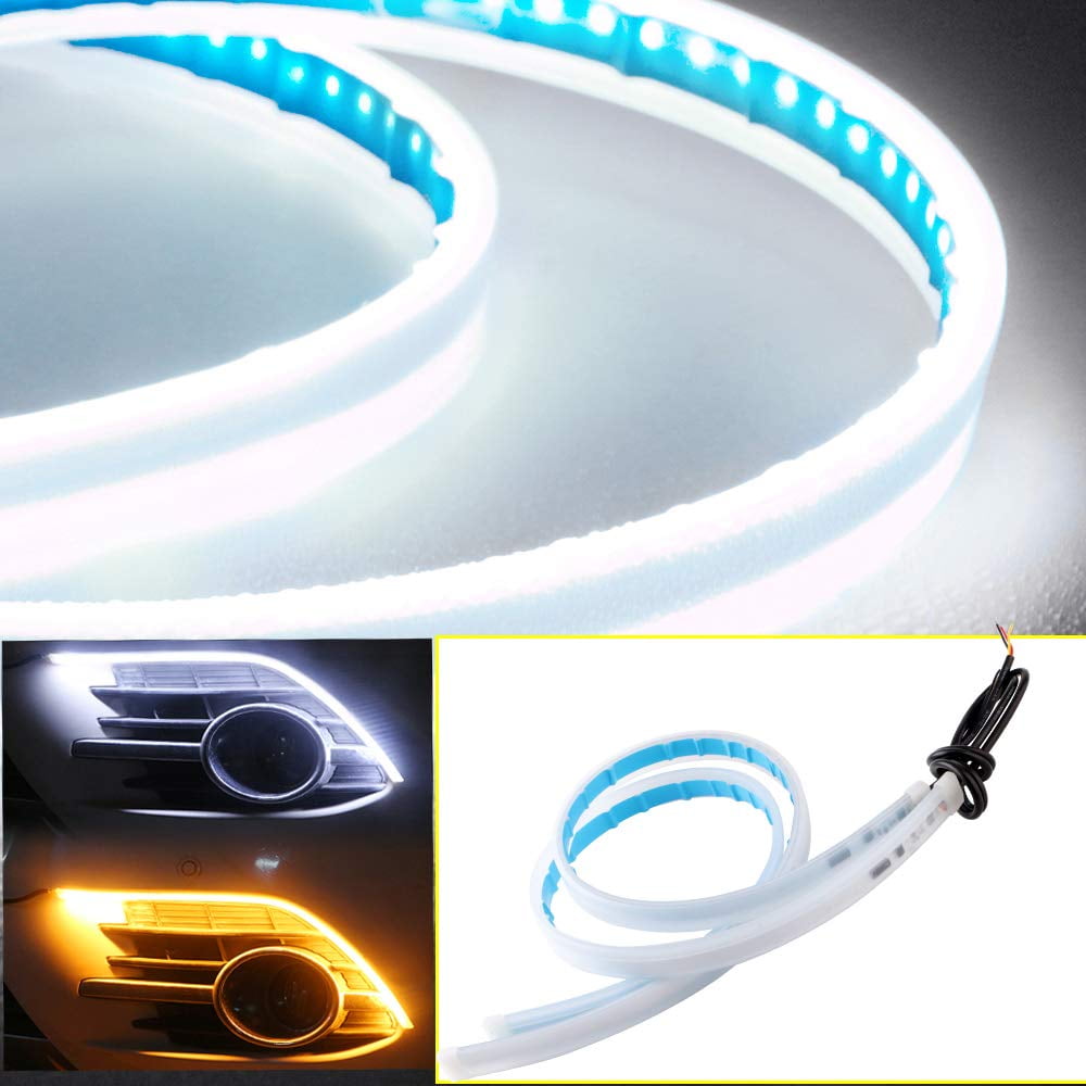 30cm Soft Tube Guide Flexible LED Strip Daytime Running Light 12inch White Yellow Sequential ...