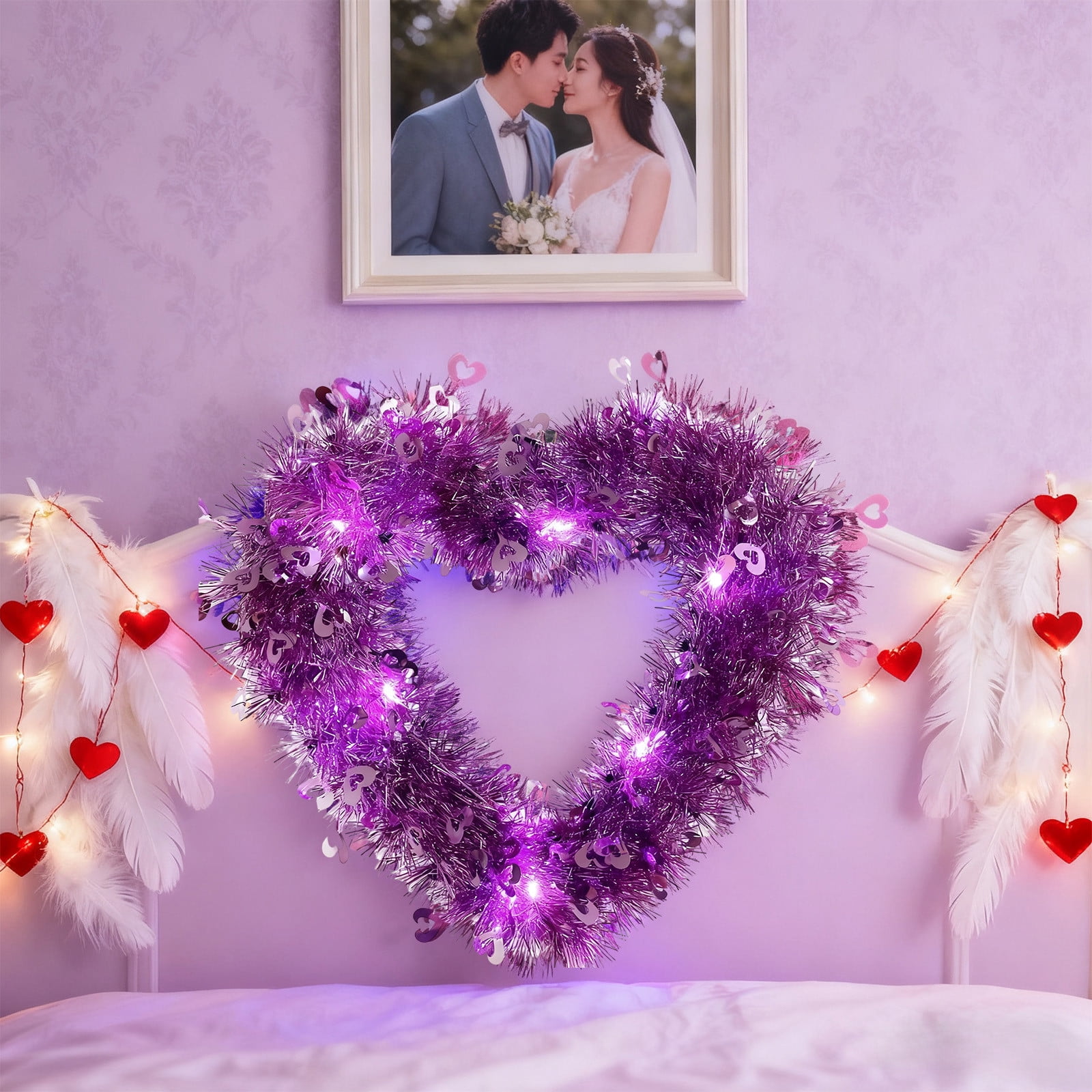 30cm Valentines Day Heart Shaped Garland Hanging Decoration with LED ...