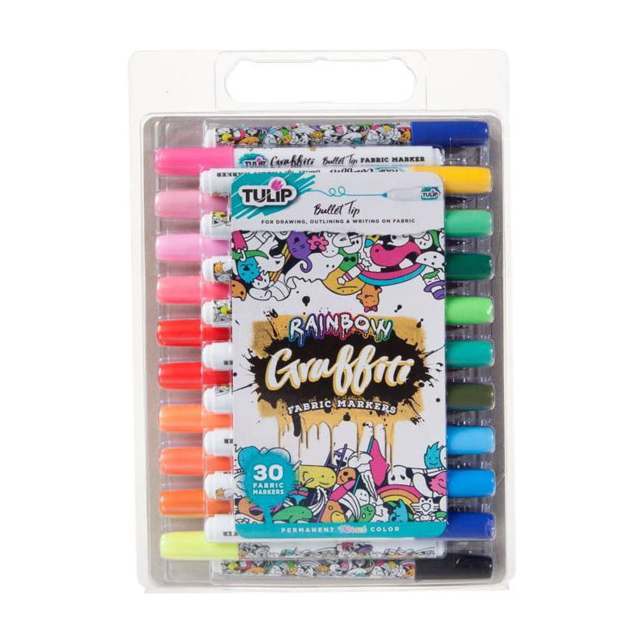 30ct Rainbow Graffiti Bullet Tip Fabric Markers: Medium Point Cloth ...