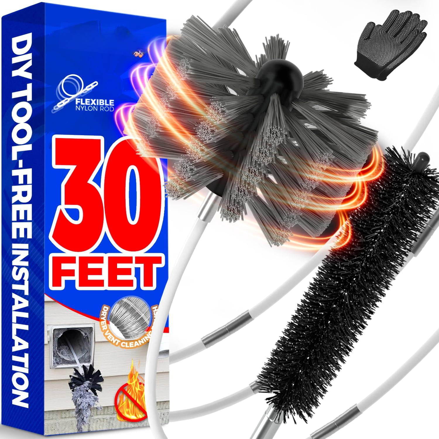 30feet Gray Flexible Lint Brush Dryer Vent Cleaning Kit with Drill ...