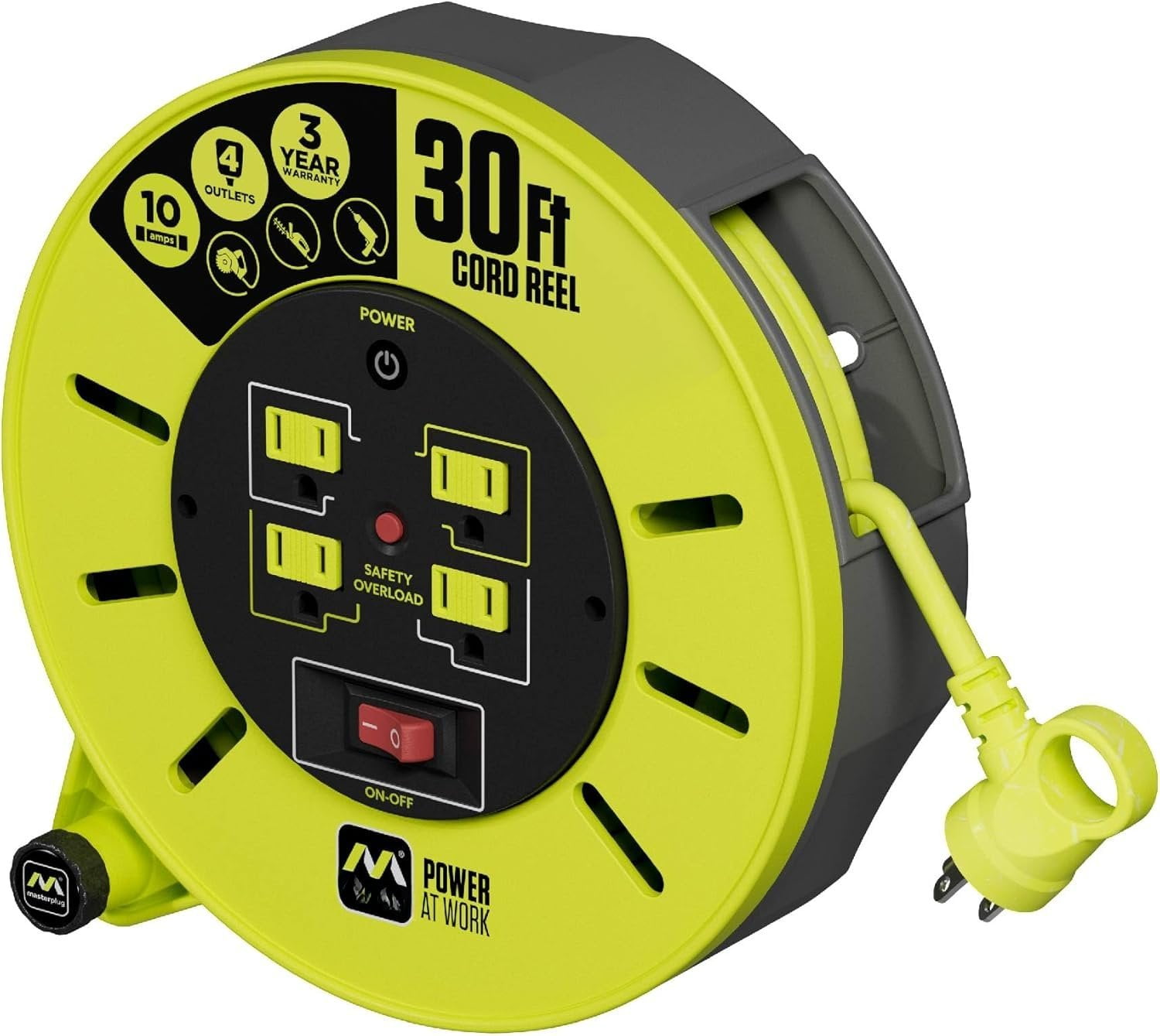 30ft Cassette Cord Reel, Retractable Extension Lead with Winding Handle ...