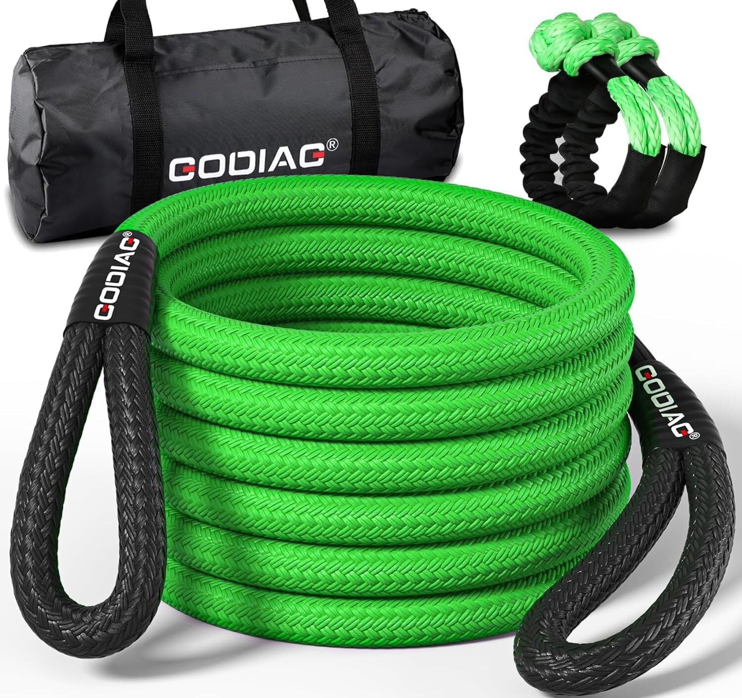 30ft Kinetic Recovery Tow Rope 46500lbs Heavy Duty Energy Rope + 2 Soft ...