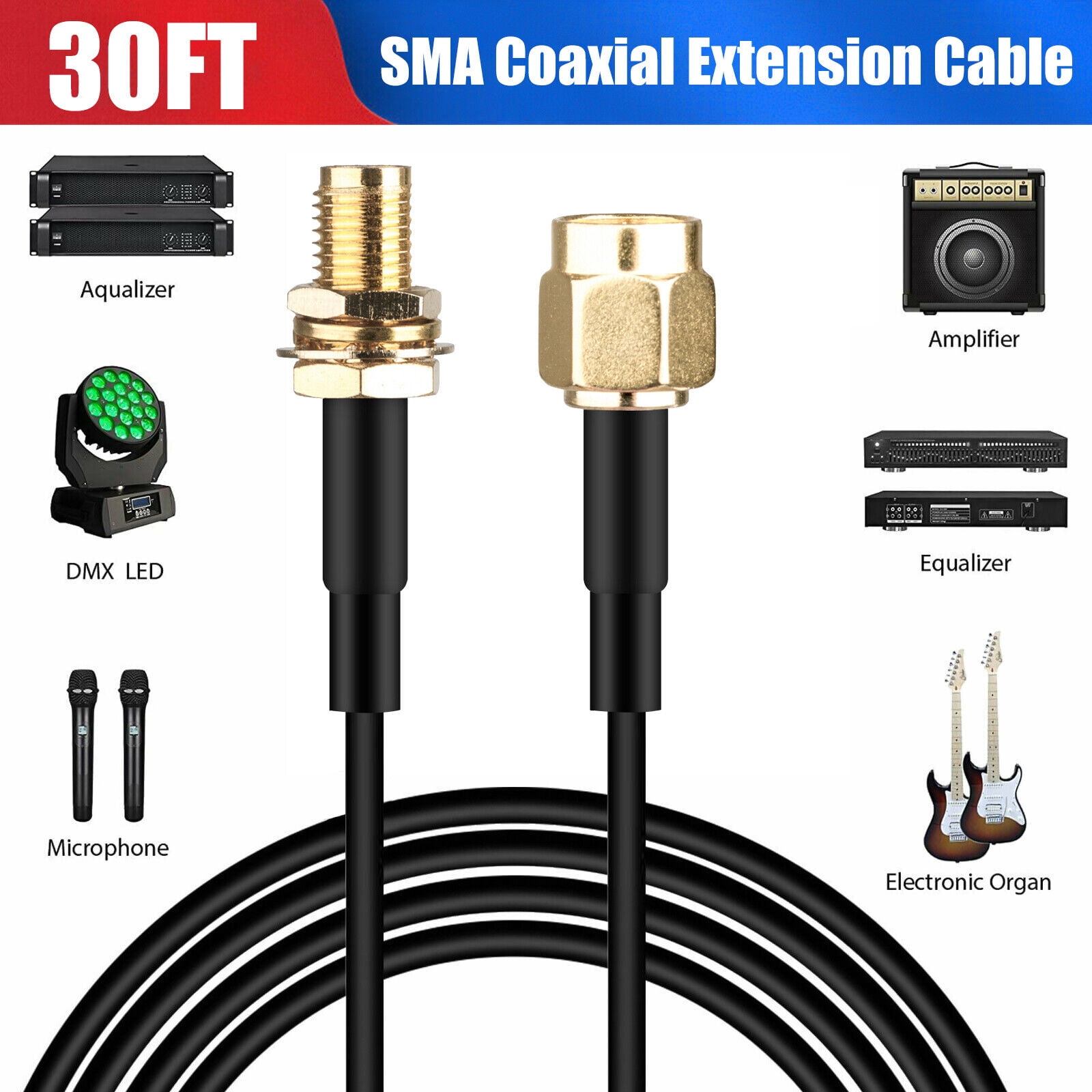 30ft WiFi Antenna SMA Extension Coaxial Cable Cord for Wireless Router ...