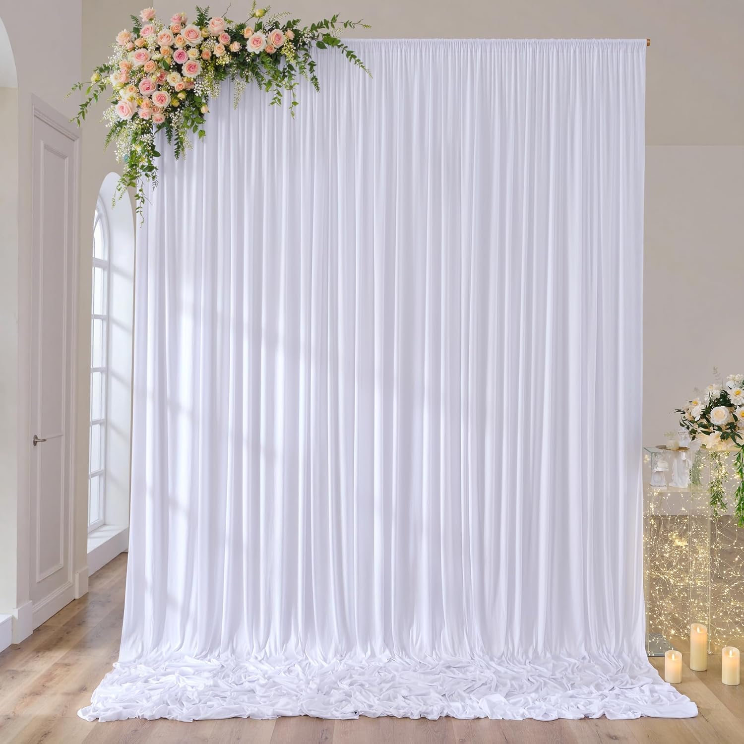 30ft x 15ft (6 Panels 5x15ft) Wrinkle-Free White Backdrop Curtains ...