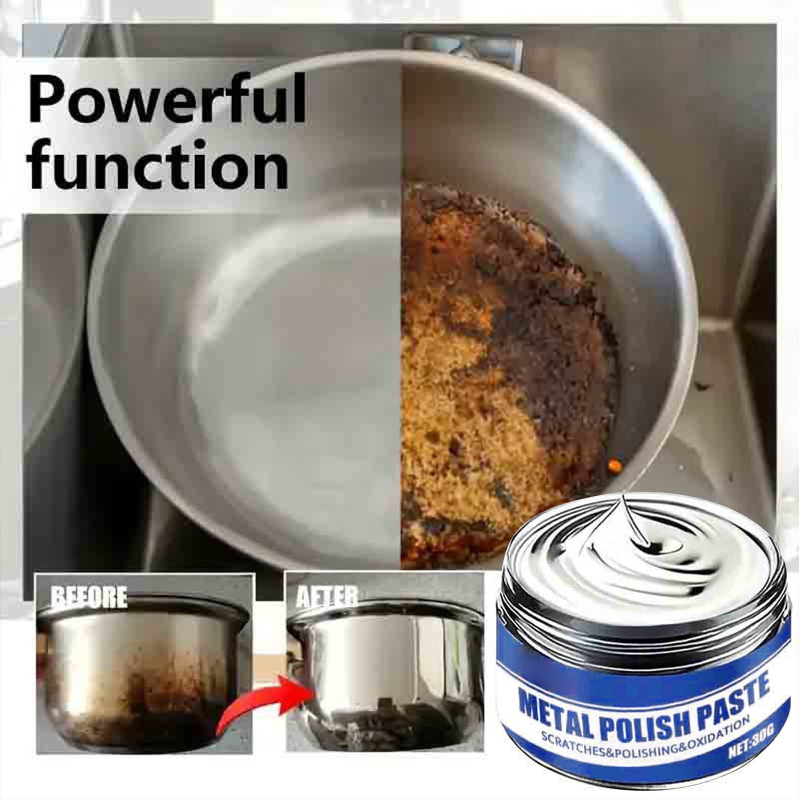 30g Stainless Steel Cleaning Paste Kit with Sponge, Kitchen Cookware ...
