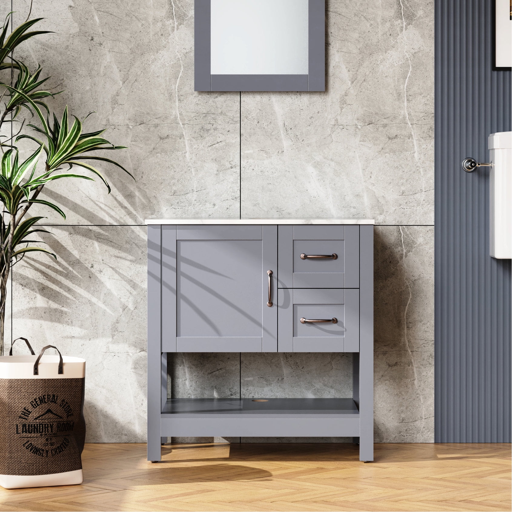 30in Bathroom Vanity in Gray / Eco-friendly Material, Drop Resistant ...