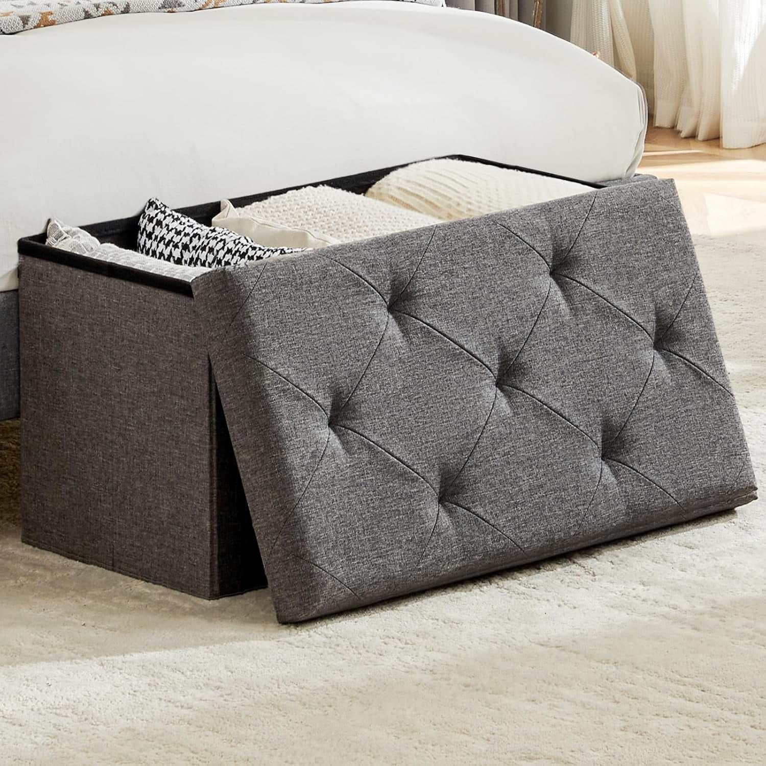 30in Foldable Storage Ottoman Bench, Foot Rest Stool Storage Chest with ...