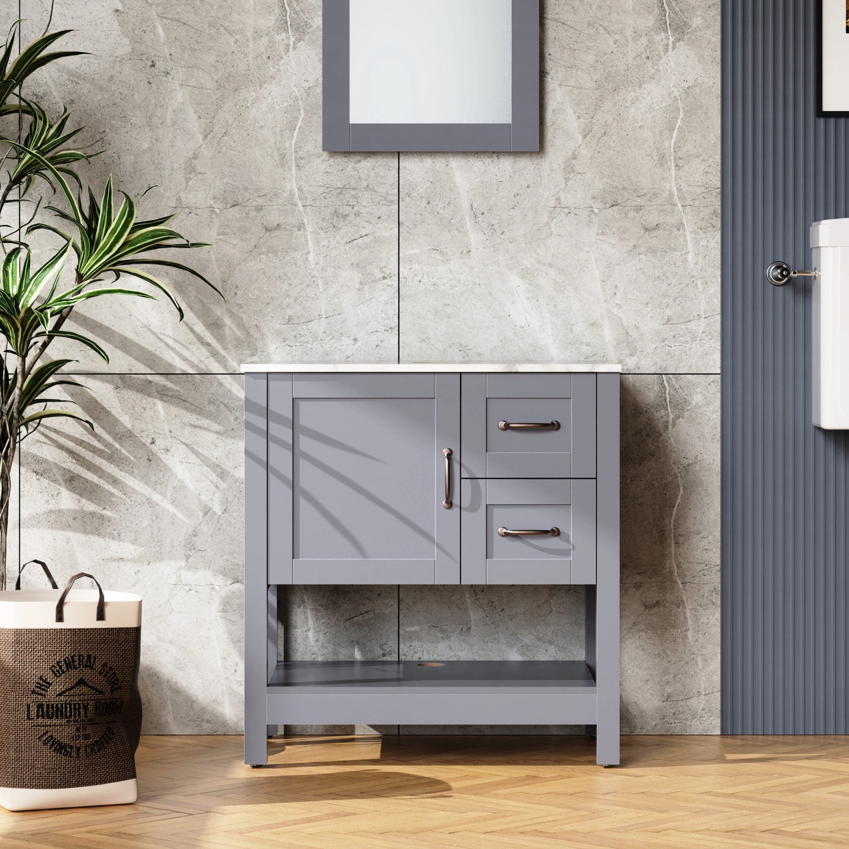 30in Gray Vanity with Special Sheet Coating, Drop & Crack Resistant ...